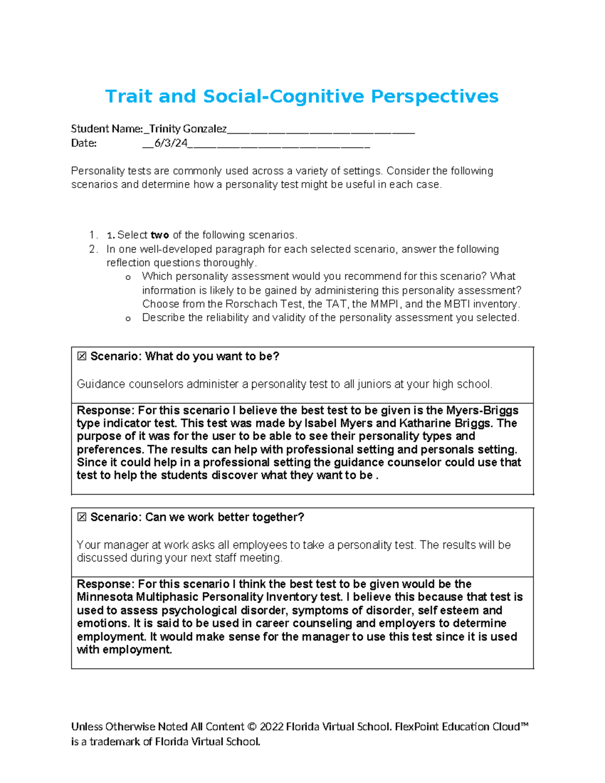 Psych 1 - helpful - Trait and Social-Cognitive Perspectives Student ...