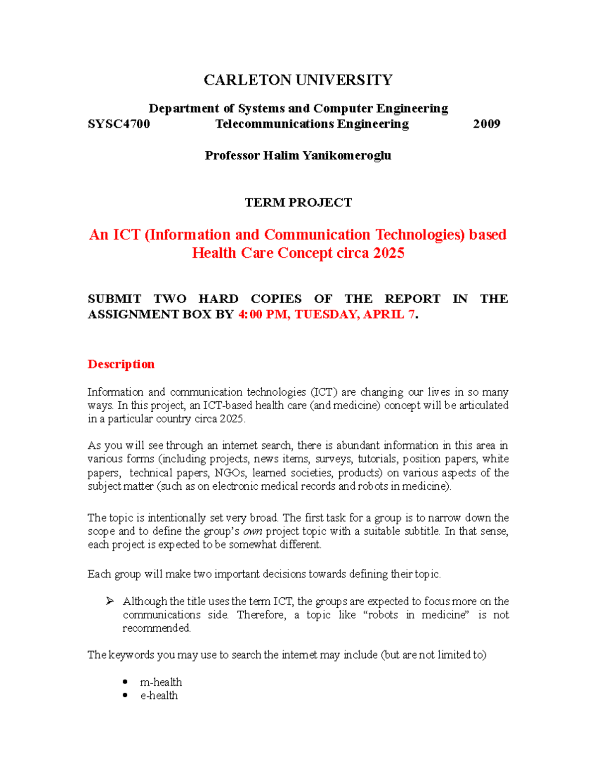 Practical, extra - Term project - CARLETON UNIVERSITY Department of Systems and Computer ...