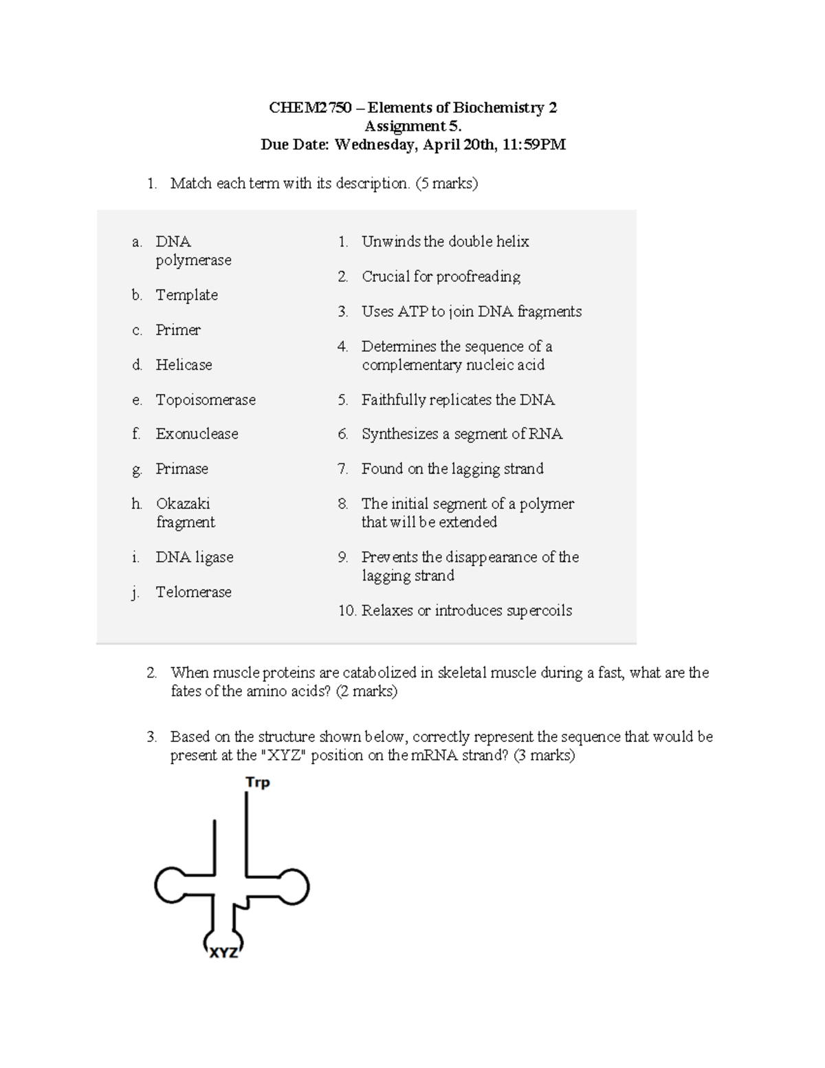 CHEM2750 - Lecture assignment (based on textbook) - CHEM2750 – Elements ...