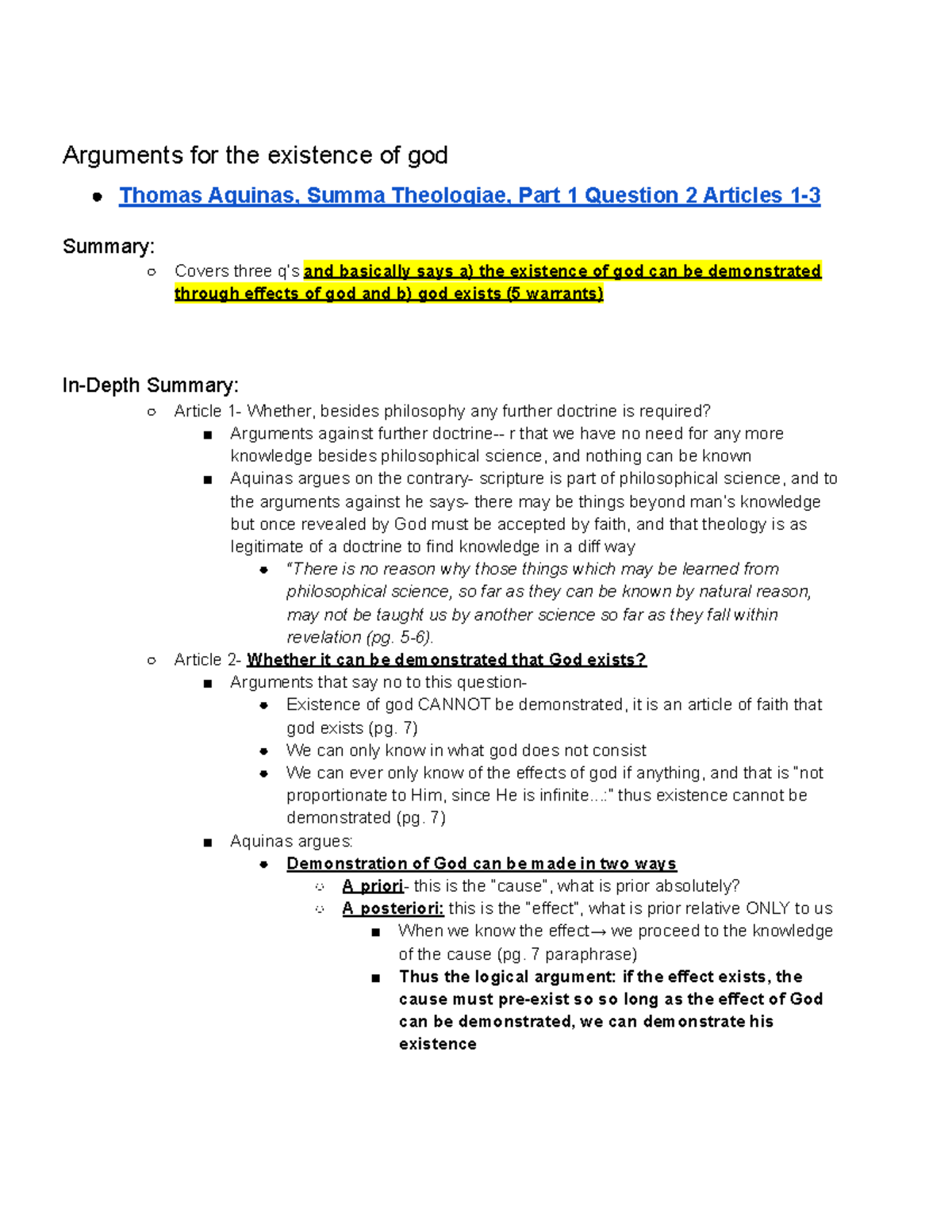 Problem of god study guide- anderson - Arguments for the existence of ...