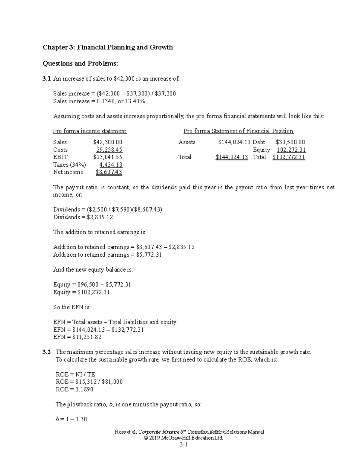 Ross CF 8ce SM Ch03 - Solutions - Chapter 3: Financial Planning and Growth Questions and ...