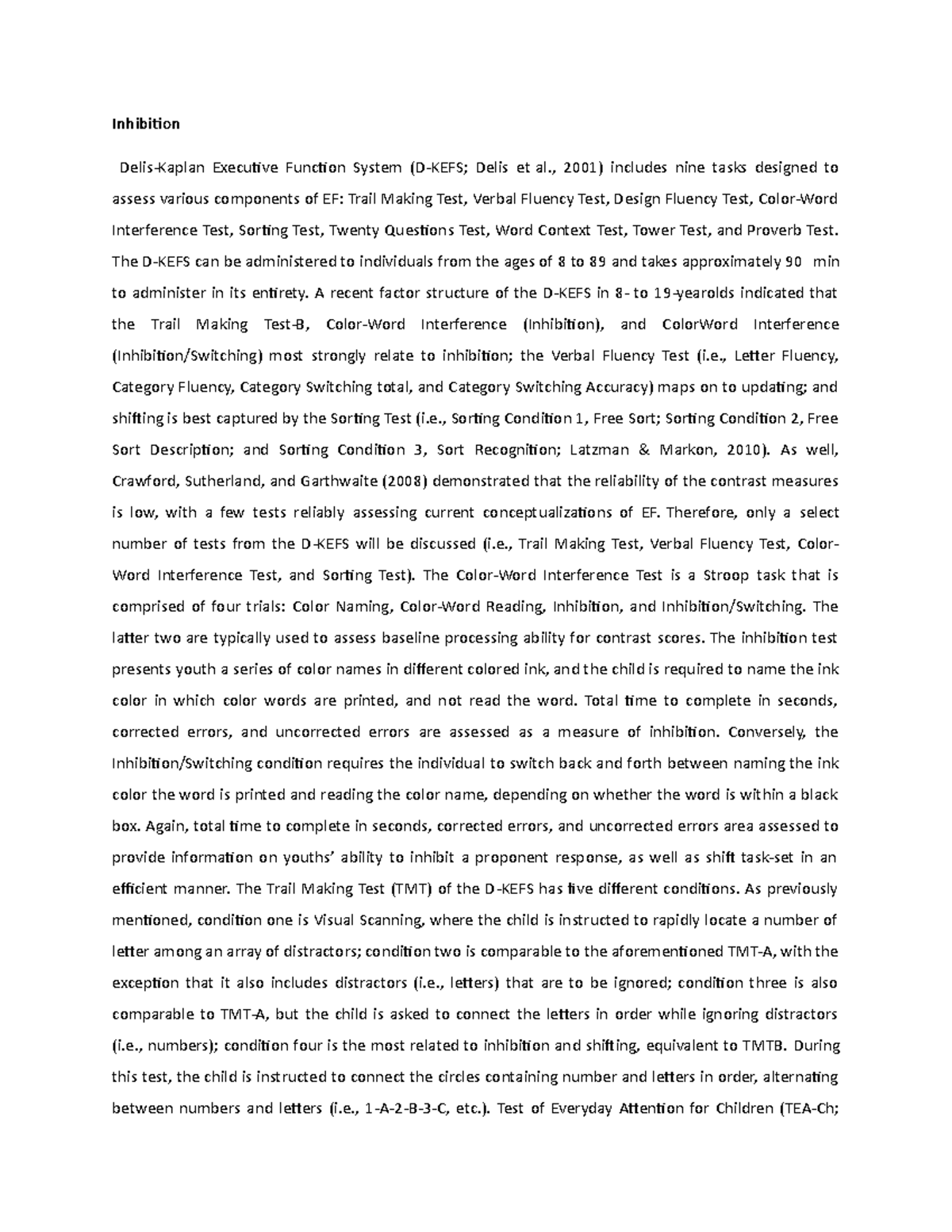 Inhibition - Inhibition Delis-Kaplan Executive Function System (D-KEFS ...