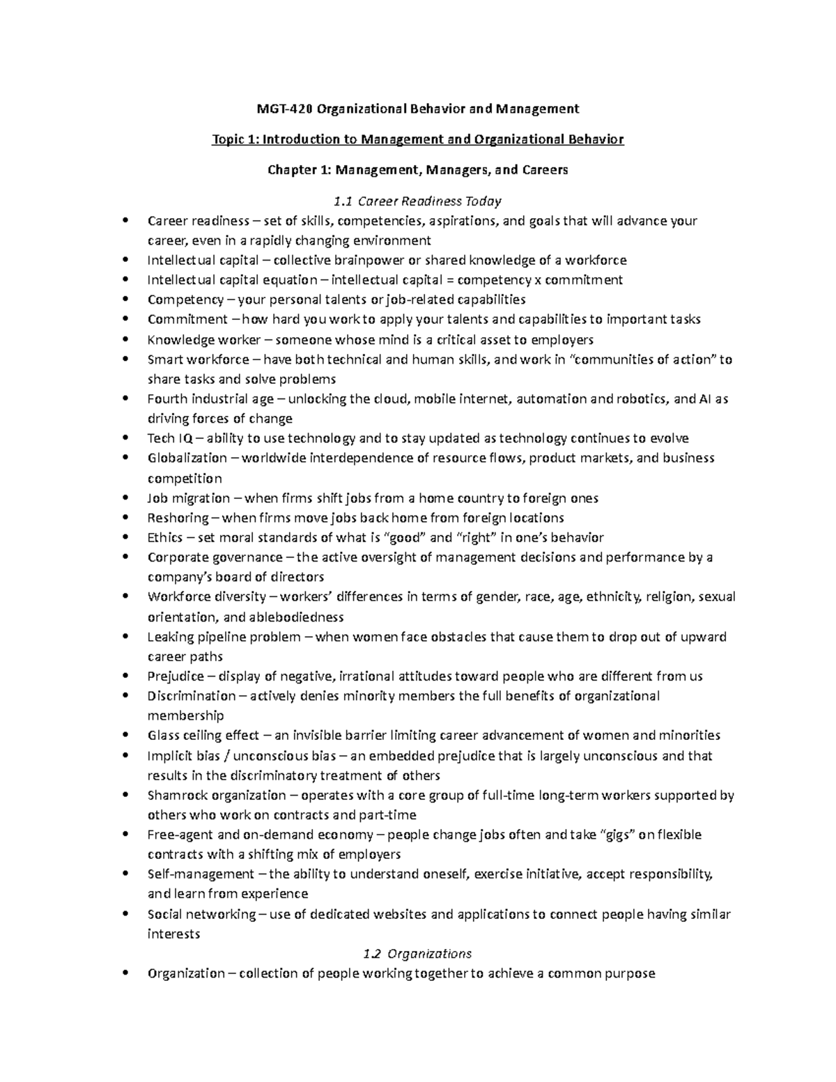 MGT-420 Book Notes - MGT-420 Organizational Behavior and Management ...