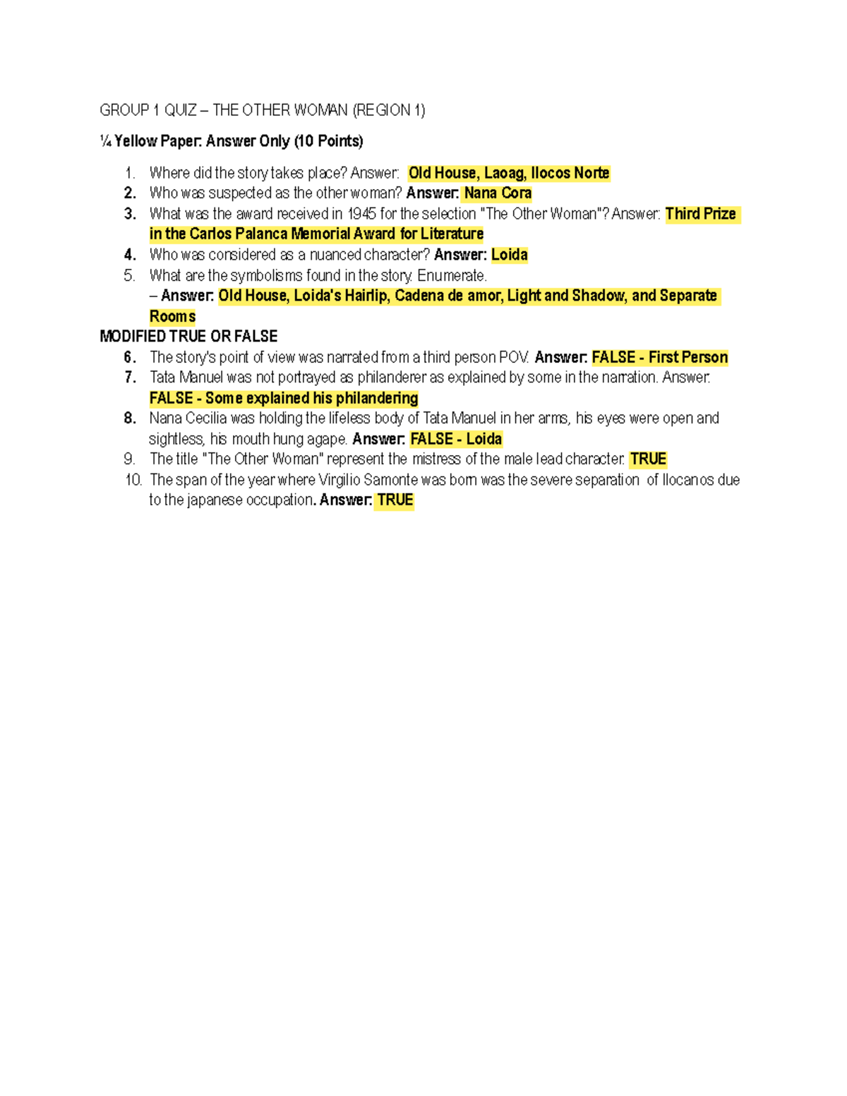 Group 1 9 quiz merged - GROUP 1 QUIZ – THE OTHER WOMAN (REGION 1) ¼ ...