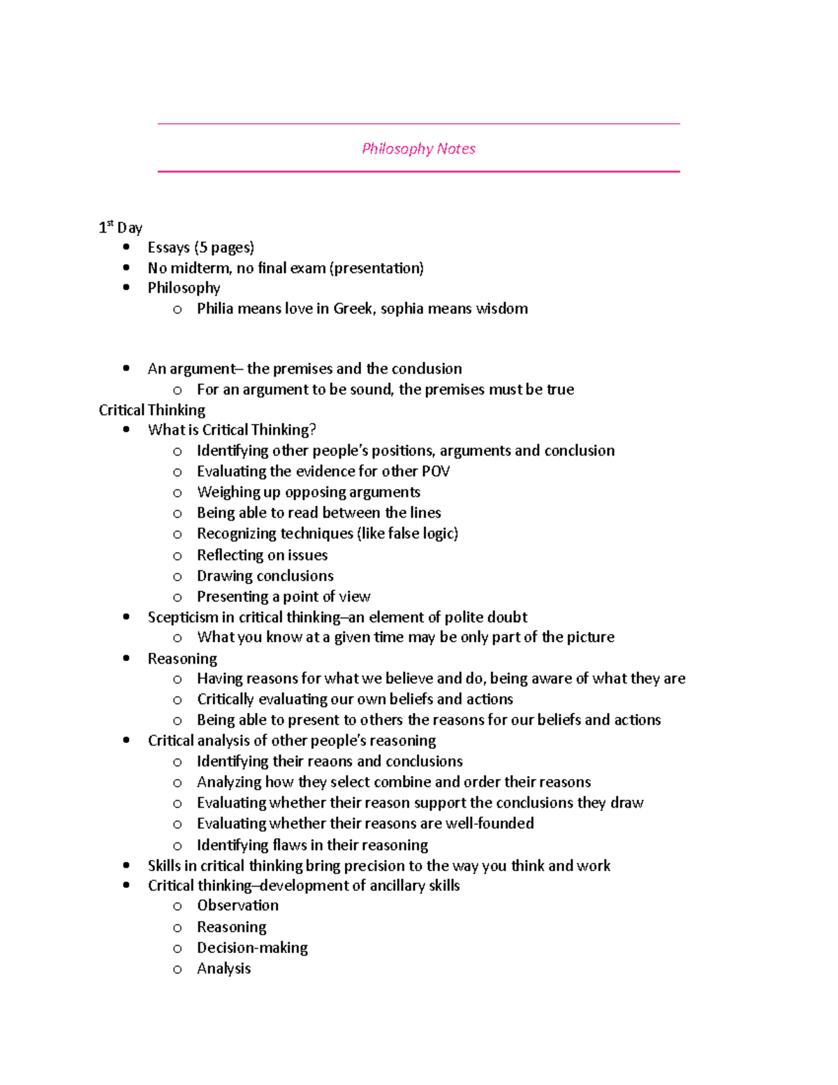 Philosophy Notes (Critical Thinking, Fallacies, Kant, Merleau-Ponty ...