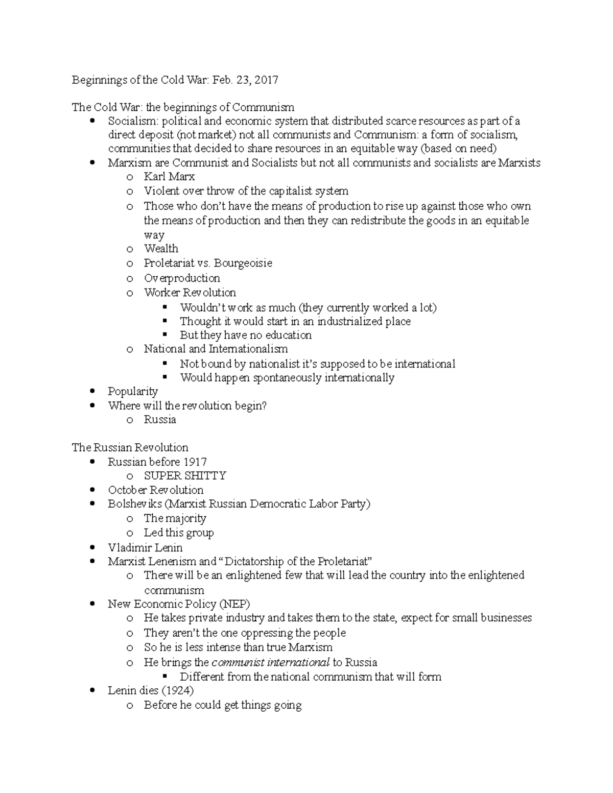 Beginnings of the Cold War - 23, 2017 The Cold War: the beginnings of ...