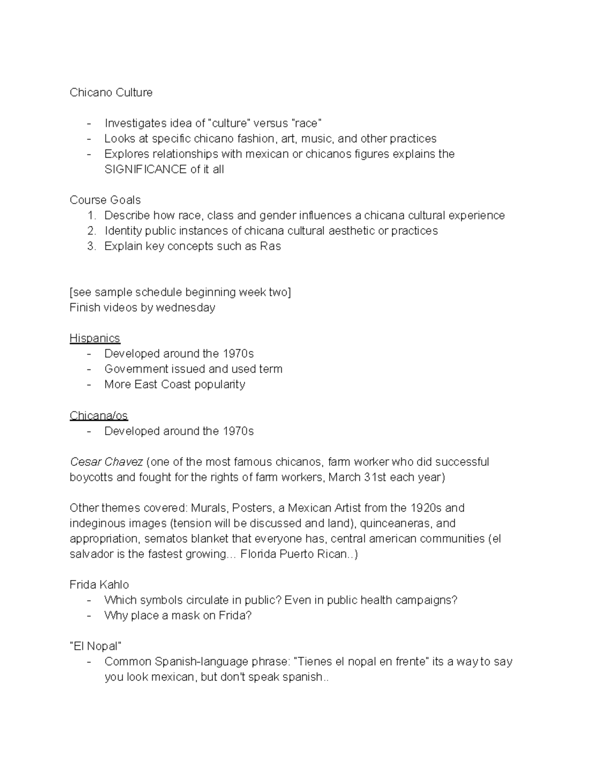 Chicanx Studies Intro - Chicano Culture Investigates idea of “culture ...