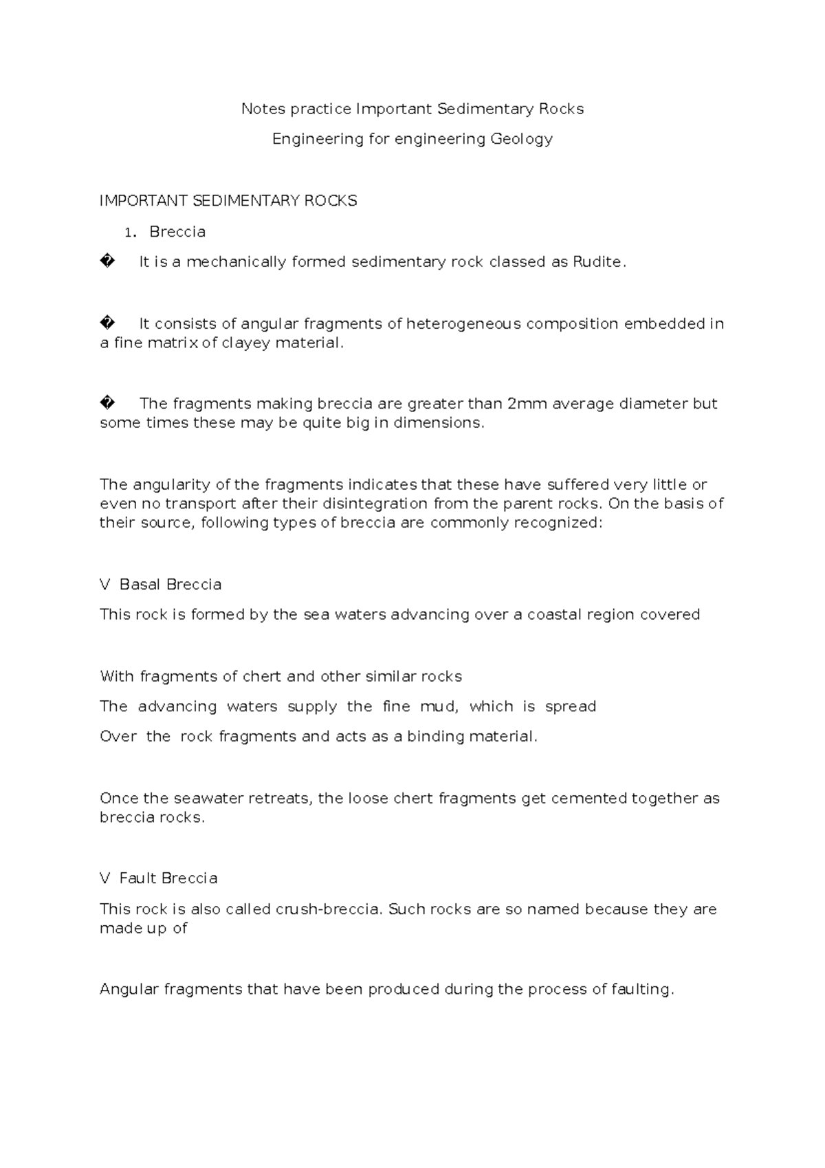 Notes practice Important Sedimentary Rocks Engineering for engineering ...
