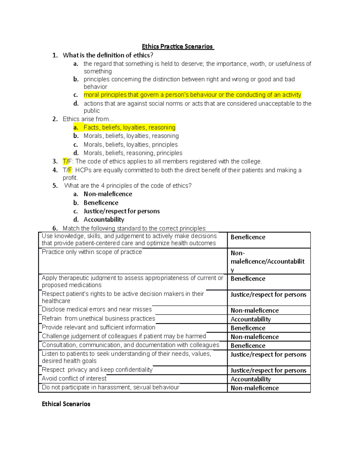 Ethics Practice Scenarios - Ethics Practice Scenarios What is the ...