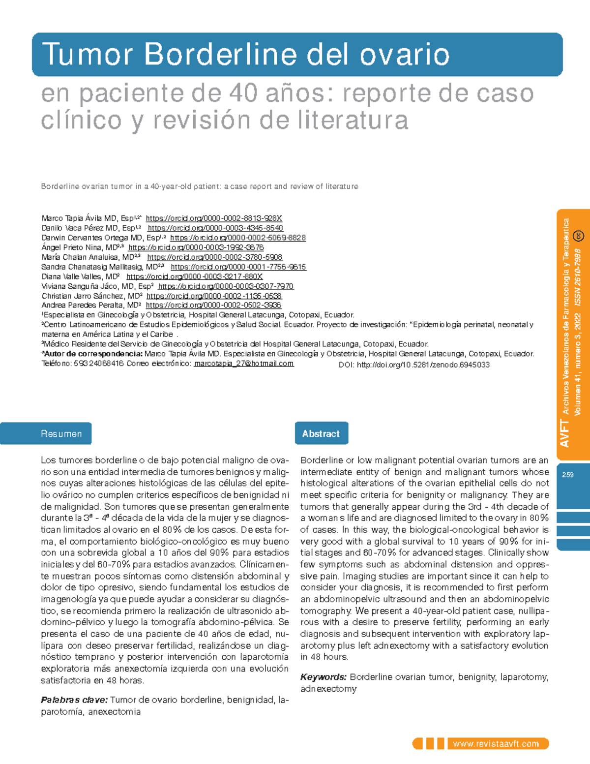 7 Tumor Borderline del ovario - AVFT Archivos Venezolanos de ...