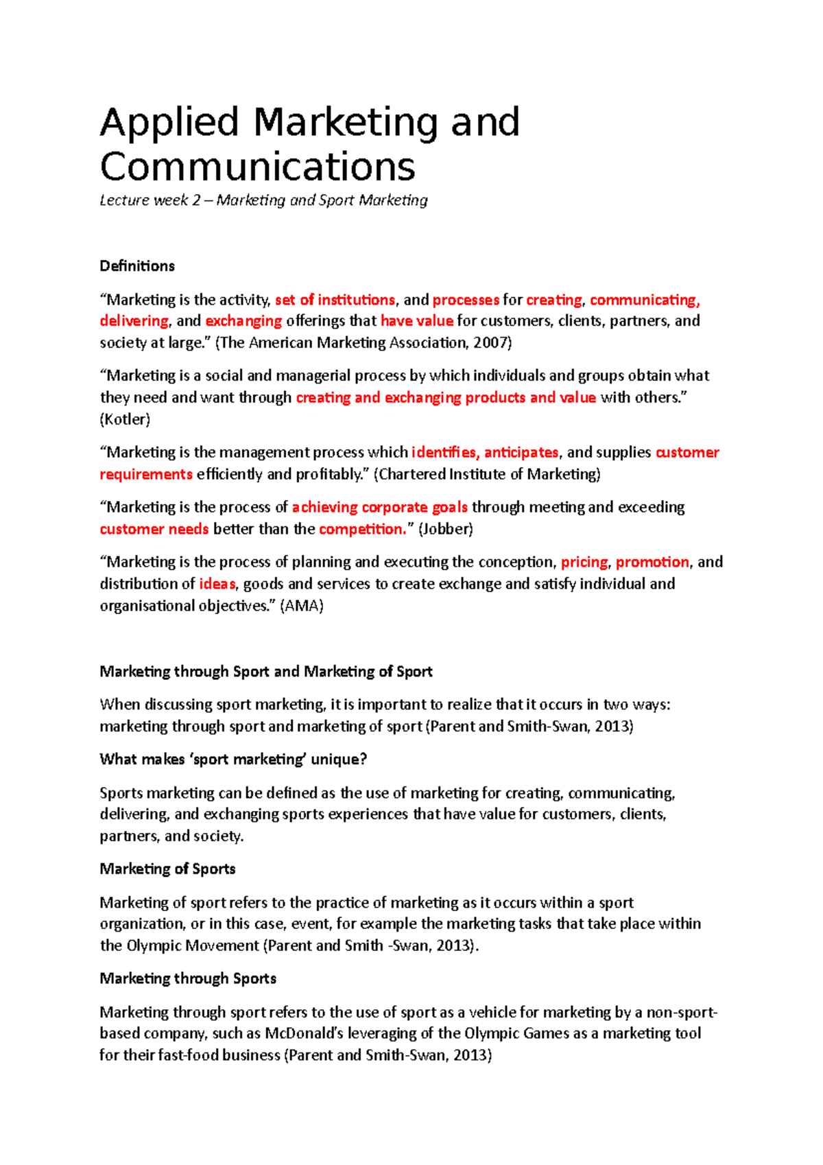 Applied Marketing Communication Lecture 2 Notes - Applied Marketing and ...