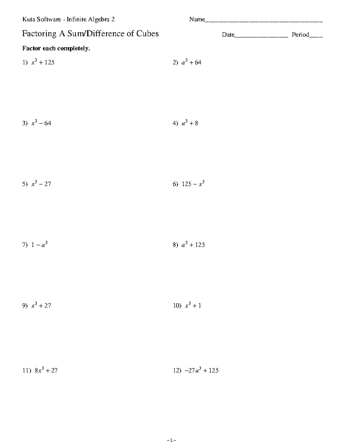 Factoring A Sum and Difference of Cubes - ©W Z 2 C 0 p 1 d 2 p eK 0 ...