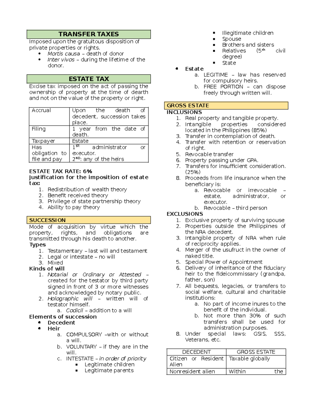 Transfer Taxes - TRANSFER TAXES Imposed upon the gratuitous disposition ...