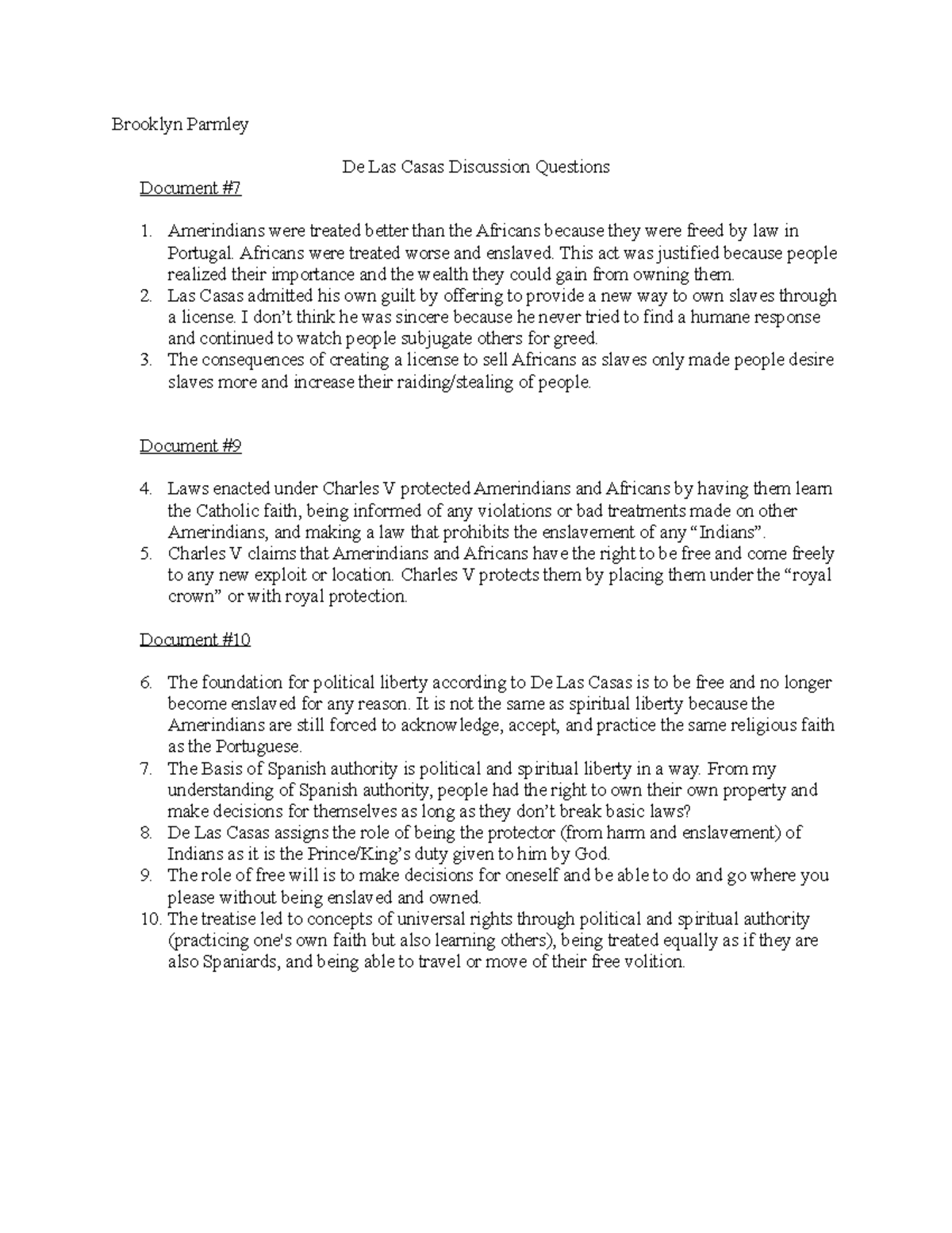 LBST 302A - De Las Casas Reading - Brooklyn Parmley De Las Casas ...