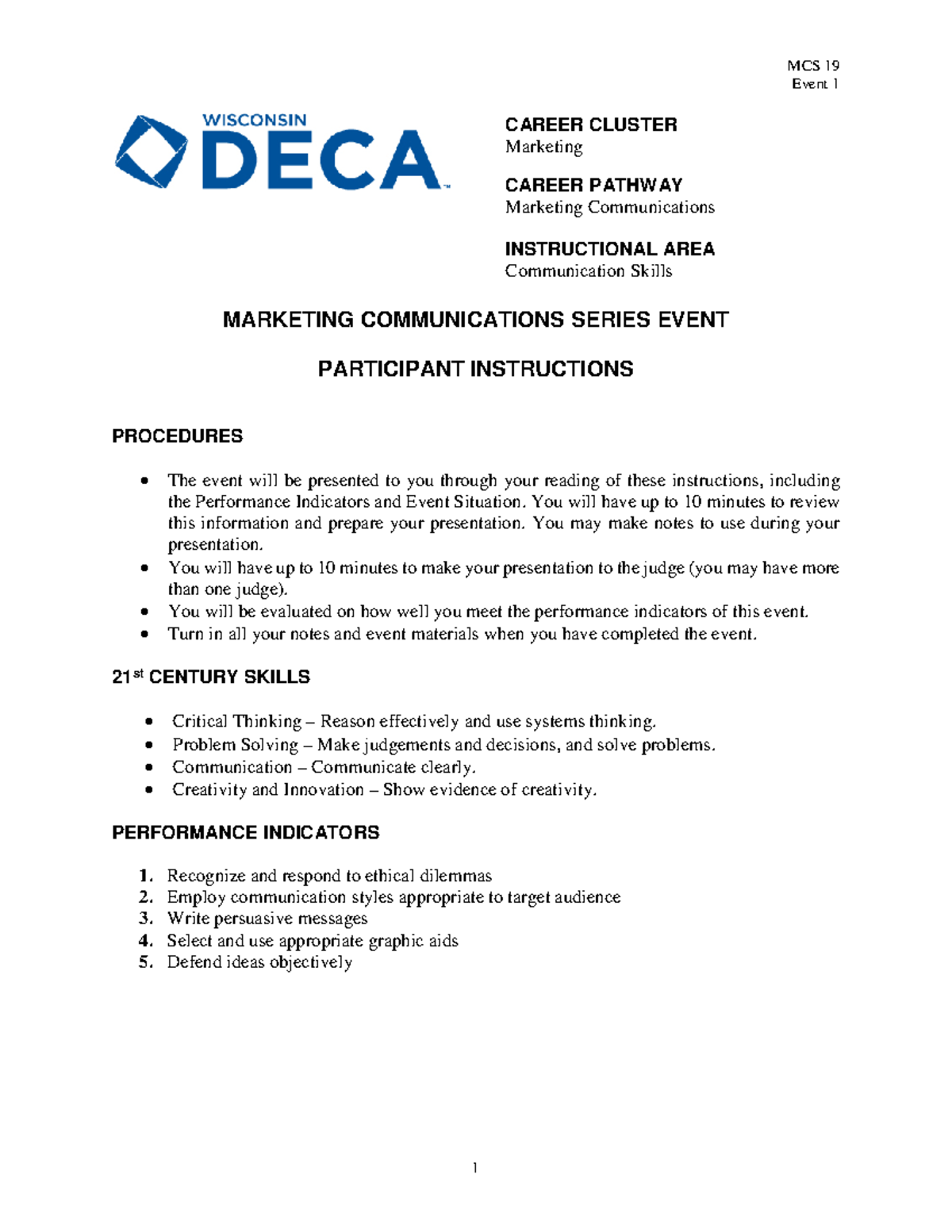 Bayfield Business College - Event 1 CAREER CLUSTER Marketing CAREER ...