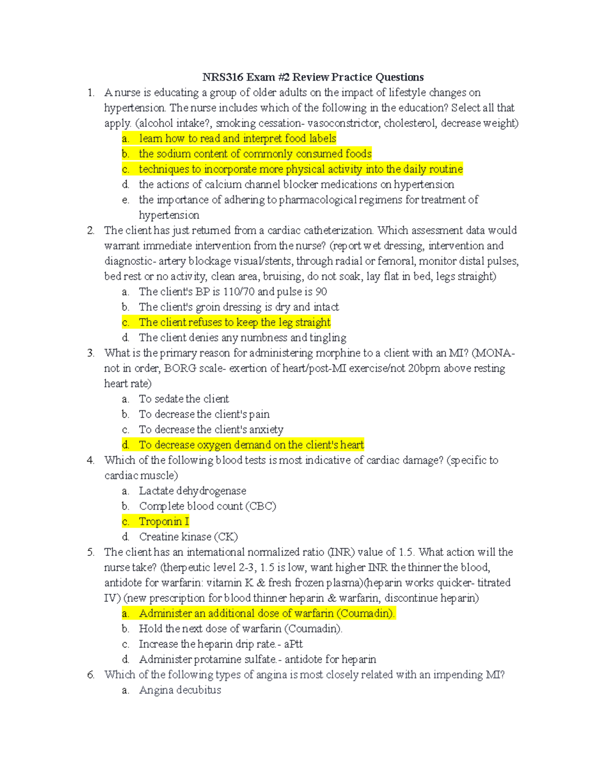 Copy of Exam #2 Review Questions Student Copy - NRS316 Exam #2 Review ...