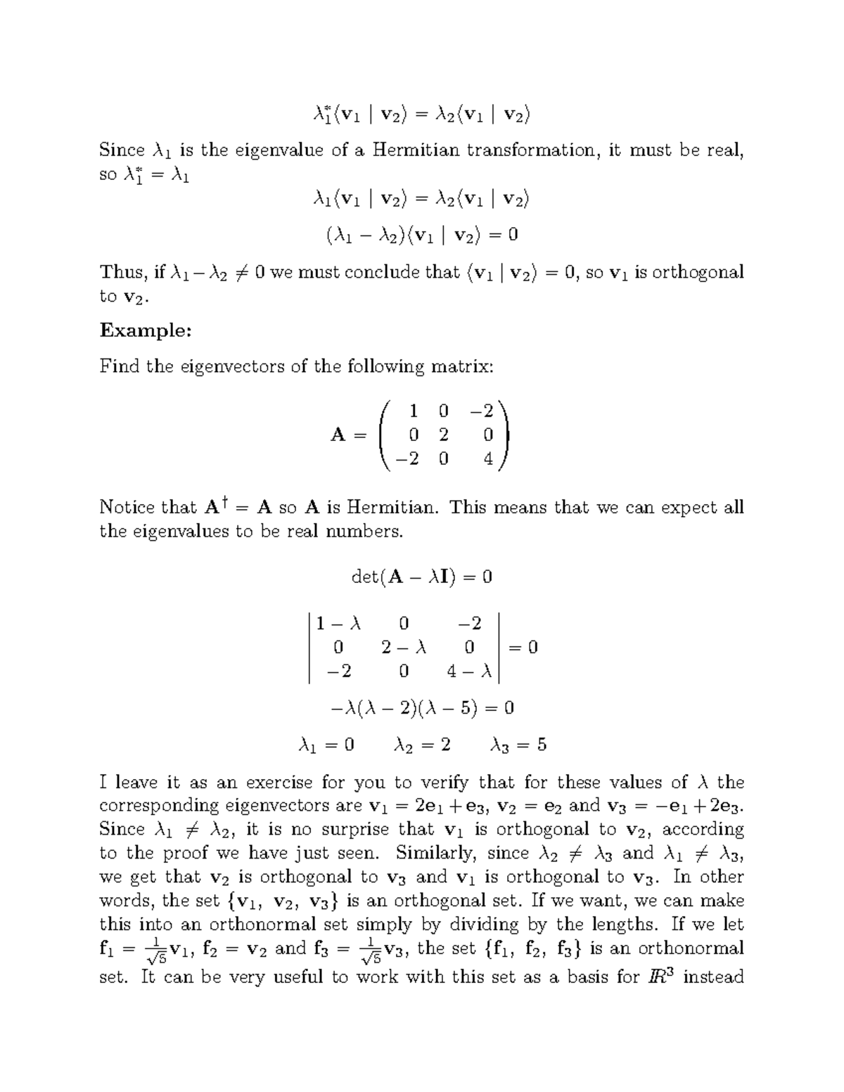 Hilbert Space 16 - Mathematical background pages for PS405. taught by ...