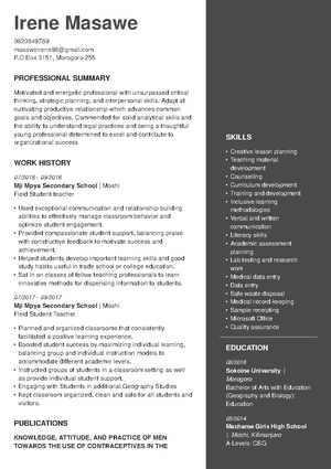 Irene 1 - vbfgd - PROFESSIONAL SUMMARY Motivated and energetic ...