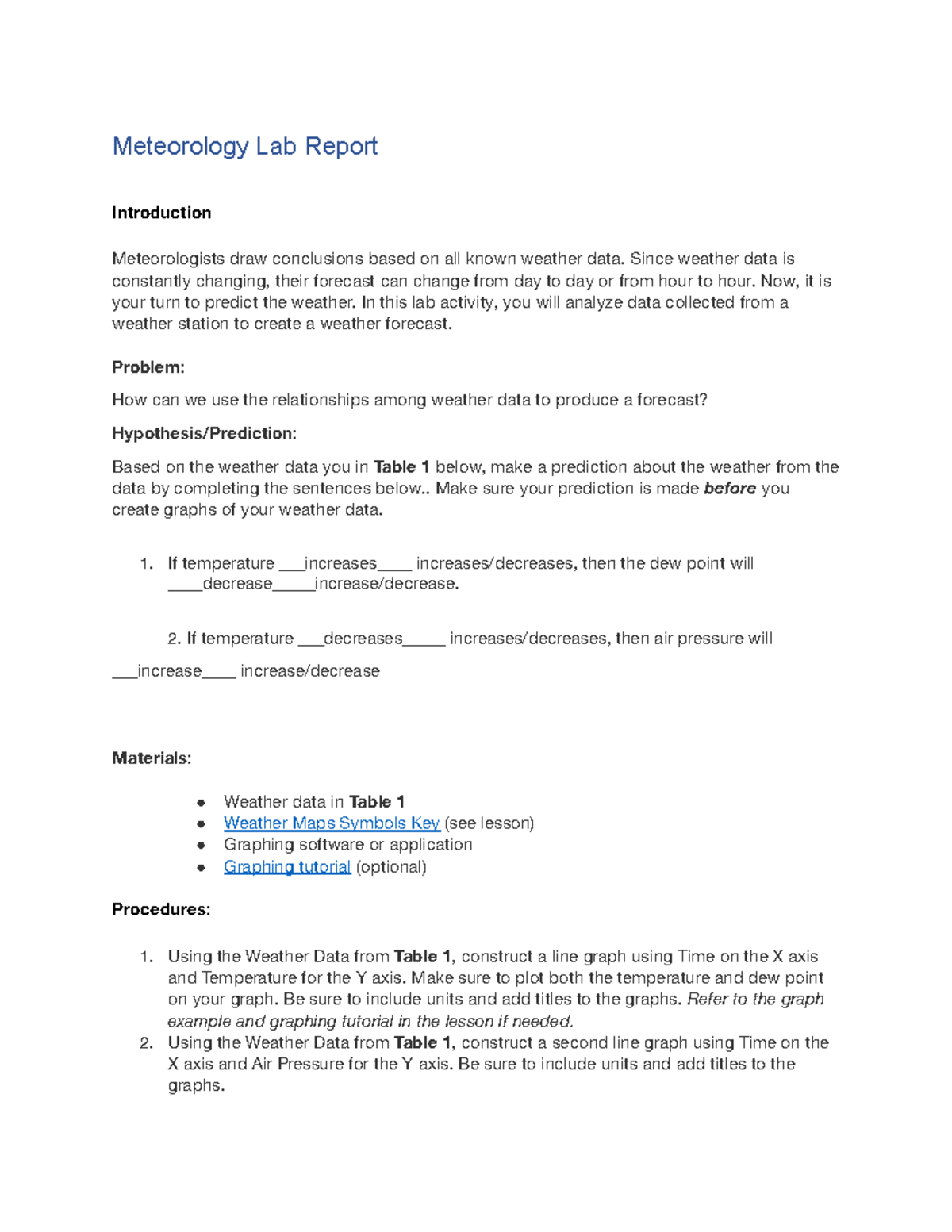 Eden klarer Meteorology Lab worksheet - Meteorology Lab Report ...