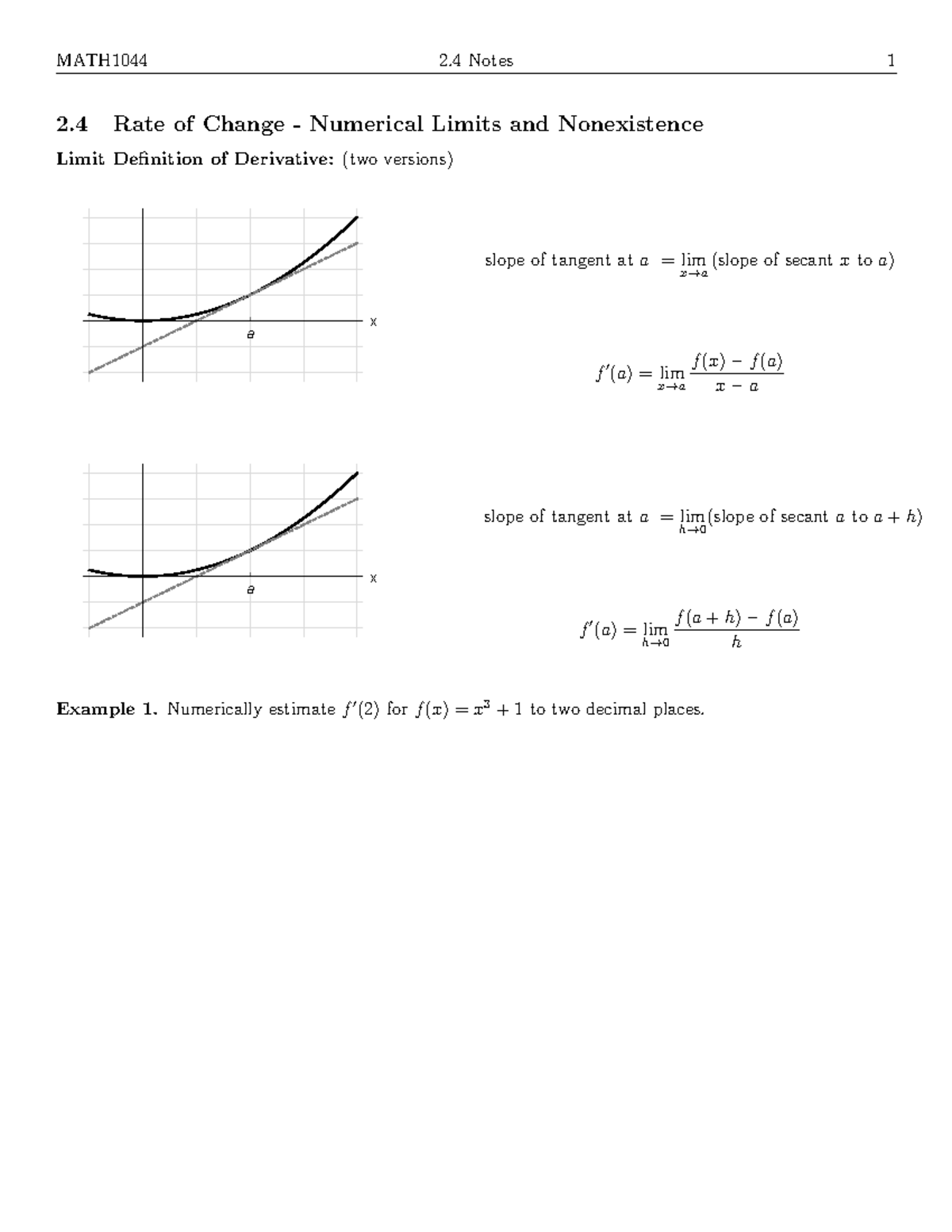 LNs2-4-1 - good practice - MATH1044 2 Notes 1 2 Rate of Change ...