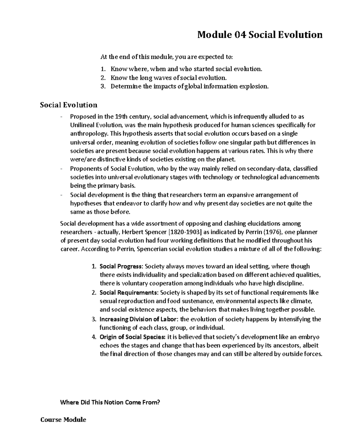W5 Social Evolution - Module - Course Module Module 04 Social Evolution ...