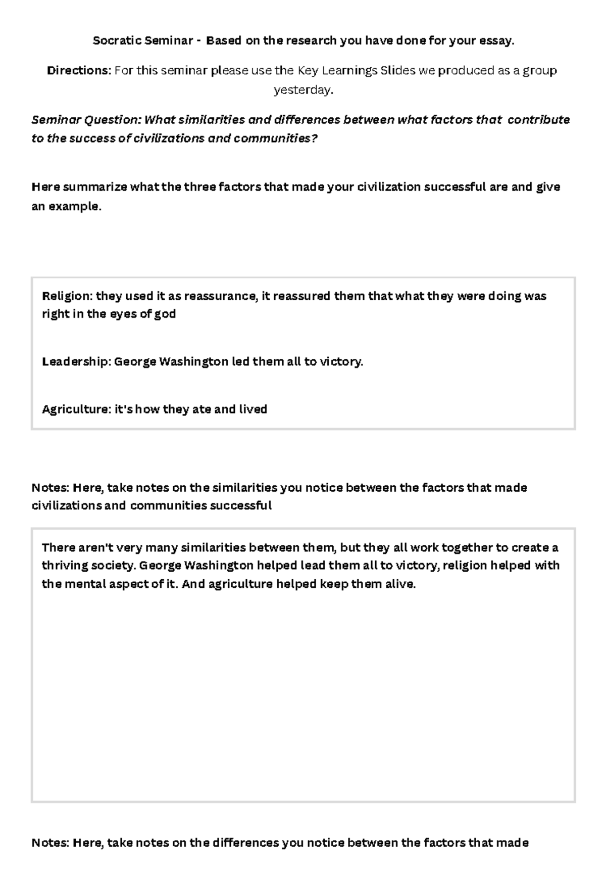 Seminar prep - Socratic Seminar - Based on the research you have done ...