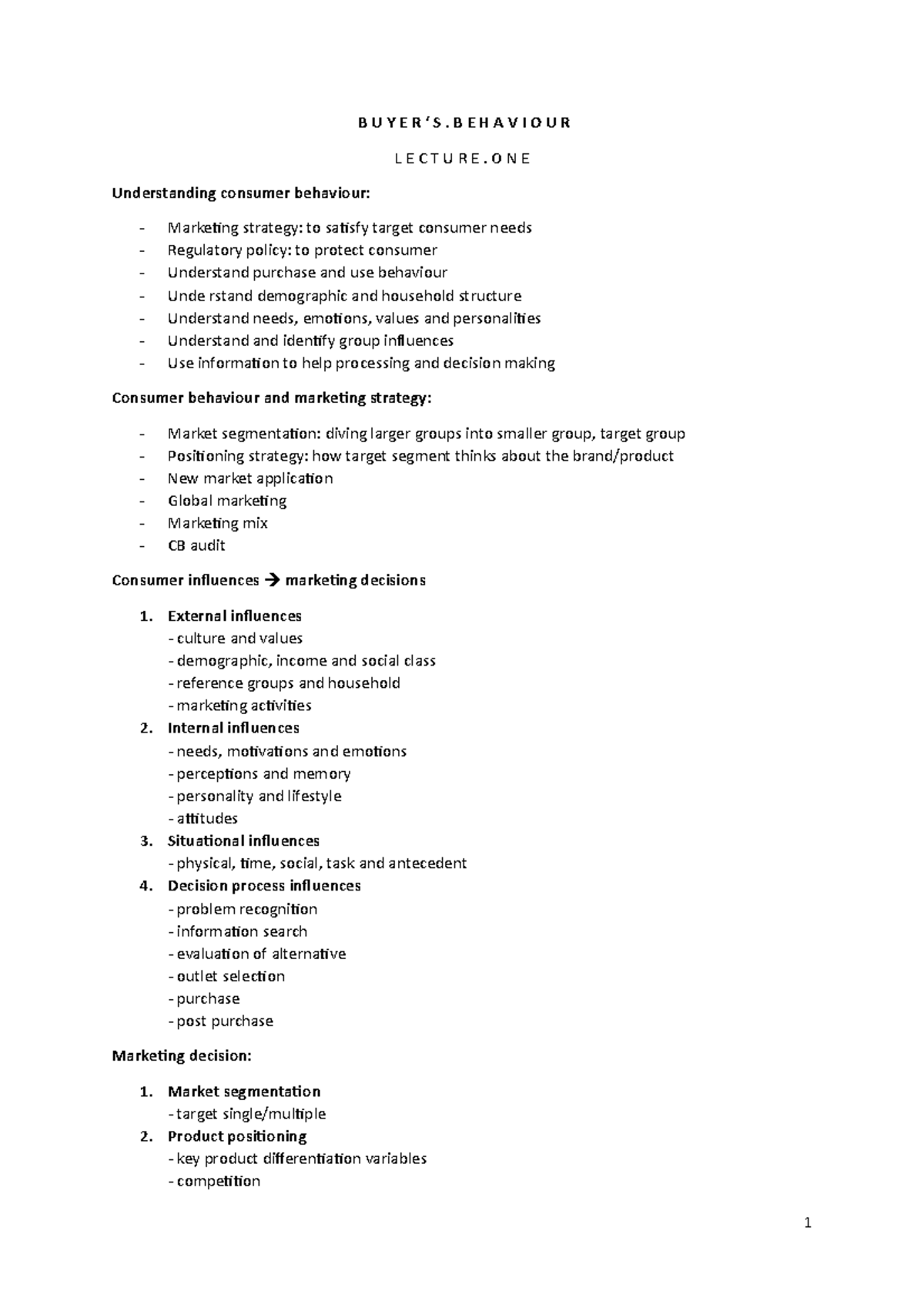 Buyer's behaviour Notes - B U Y E R ‘ S. B E H A V I O U R L E C T U R ...