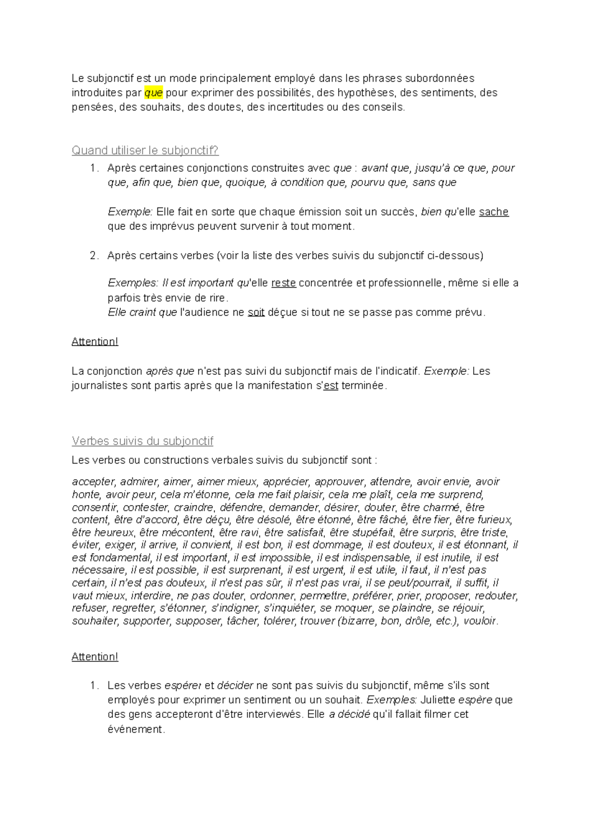 Les verbes en subjonctif - Le subjonctif est un mode principalement ...