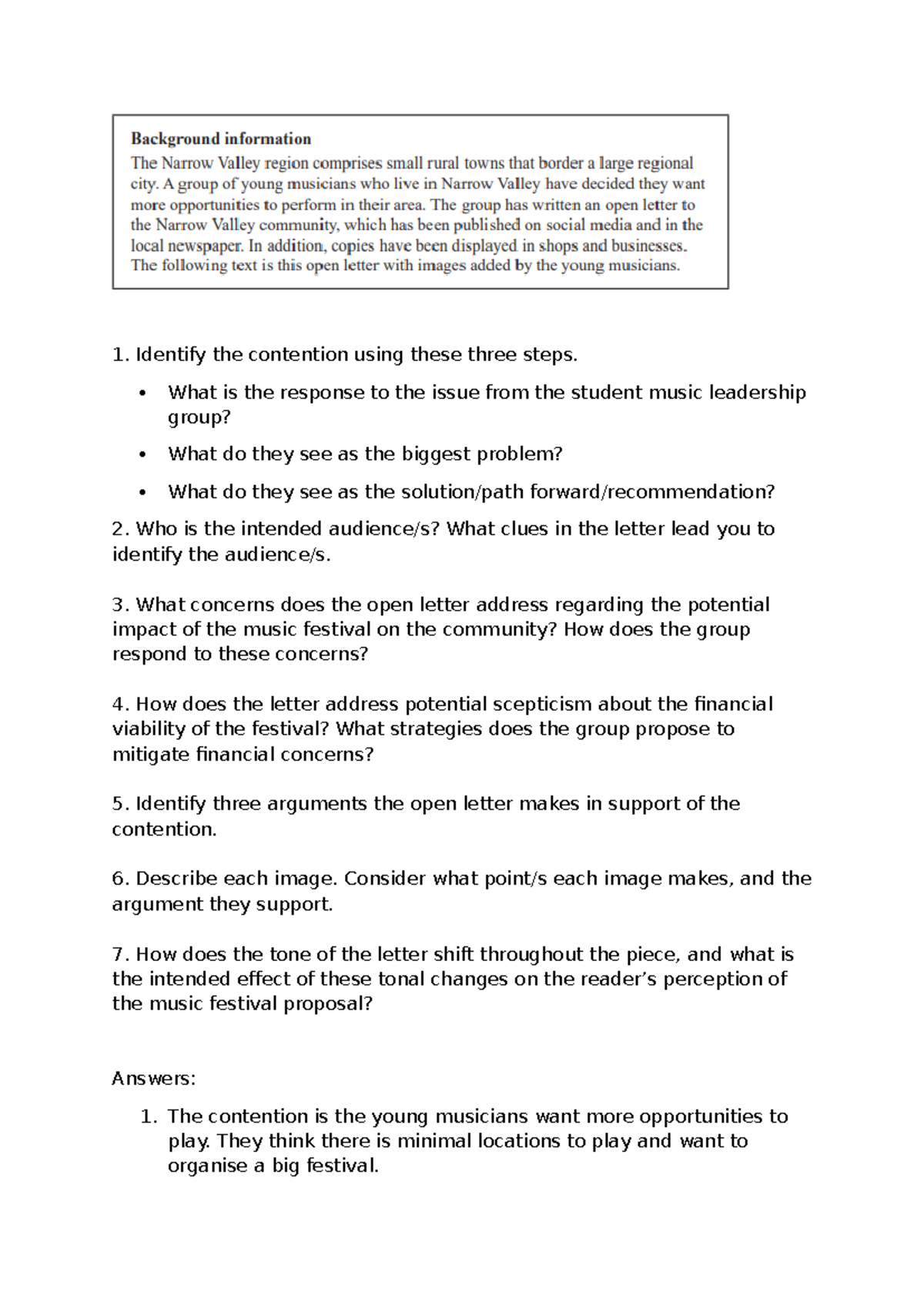 7 questions - by top of - 1. Identify the contention using these three ...