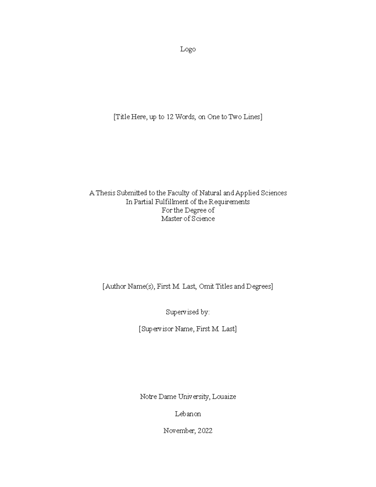 CSC 201 - Thesis Template - Logo [Title Here, up to 12 Words, on One to ...