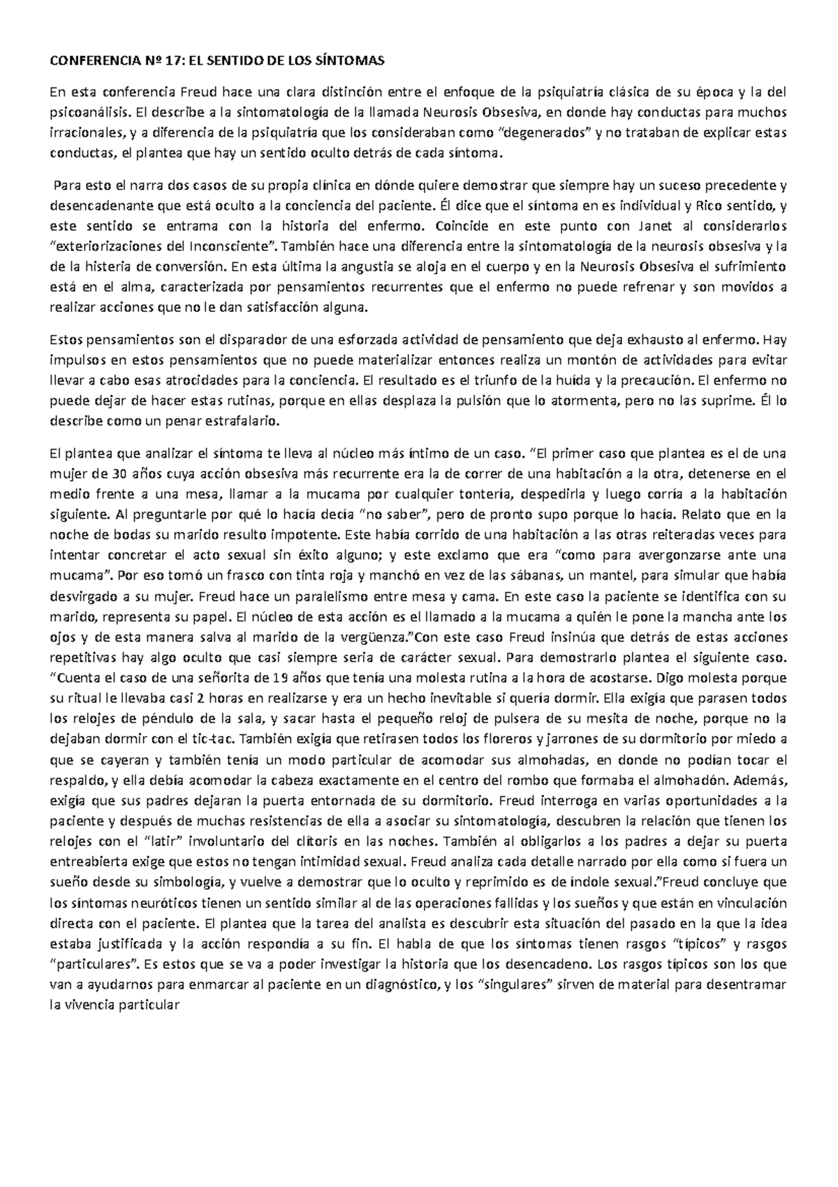 Apuntes - CONFERENCIA Nº 17: EL SENTIDO DE LOS SÍNTOMAS En esta ...