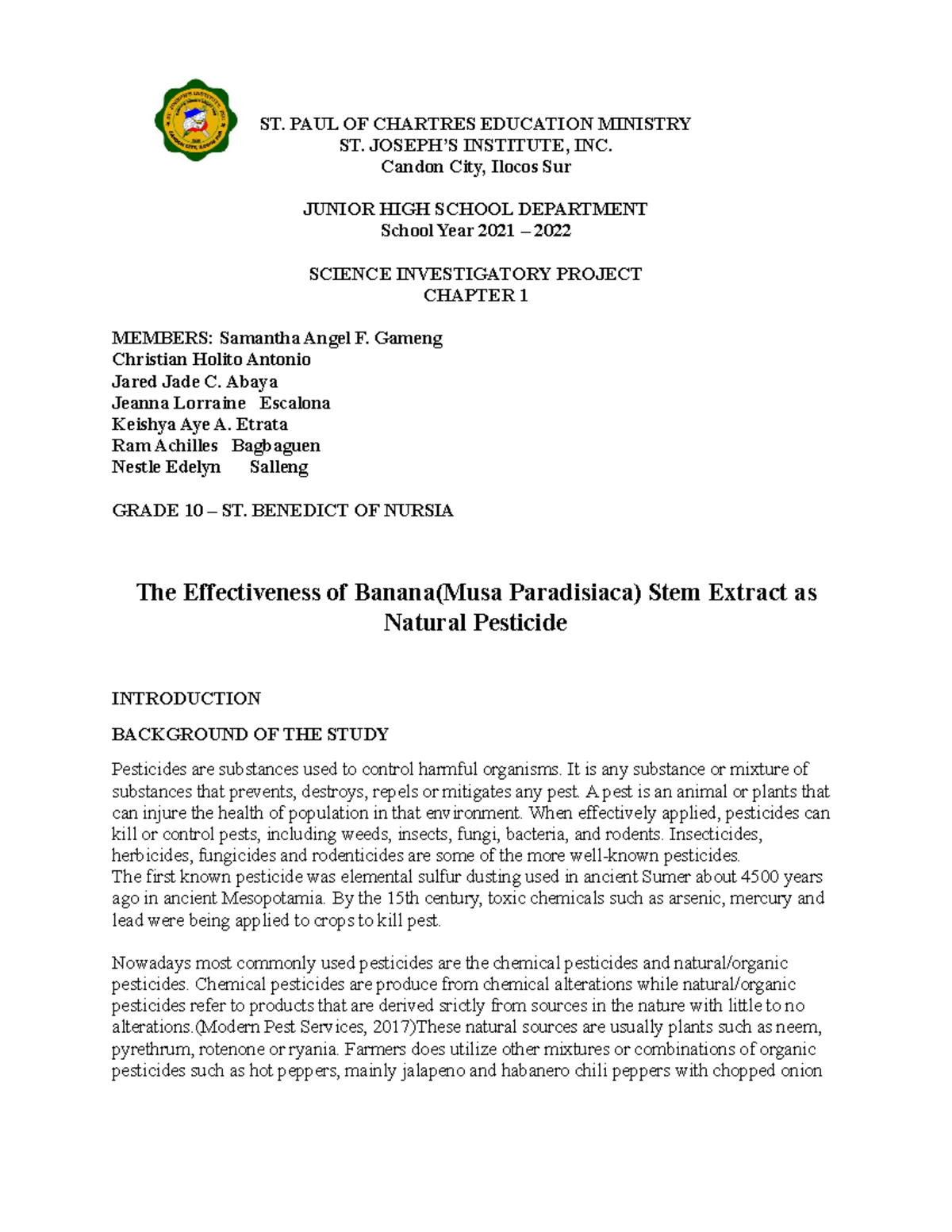 Chapter-1-draft - N/A - ST. PAUL OF CHARTRES EDUCATION MINISTRY ST ...