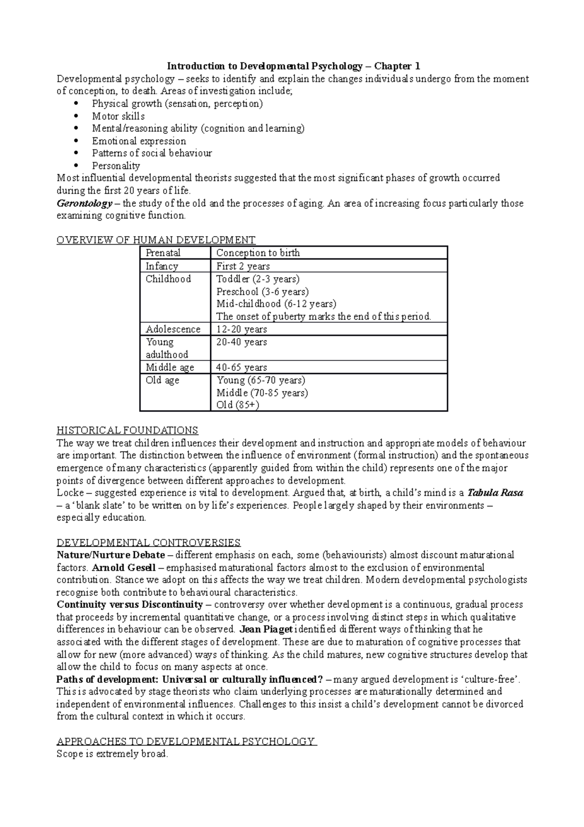 PSY202 Notes - Introduction to Developmental Psychology Chapter 1 ...