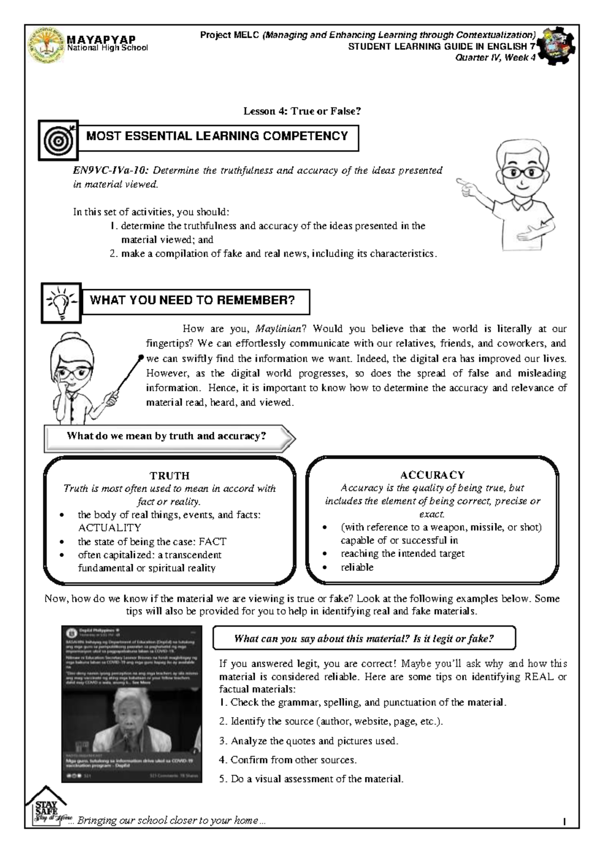 English-7 Q4 WEEK-4 - Summary Bachelor of Secondary Education Major in ...