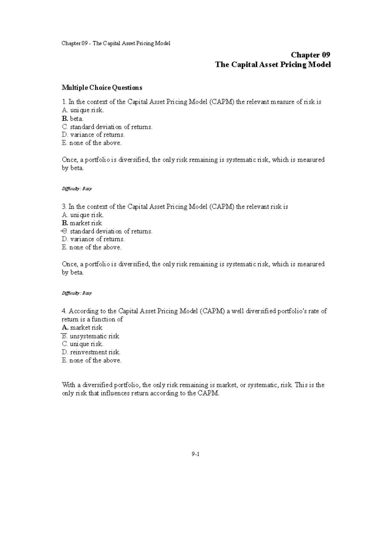 CAPM-QUIZ - CAPM Practice Material - Chapter 09 The Capital Asset ...
