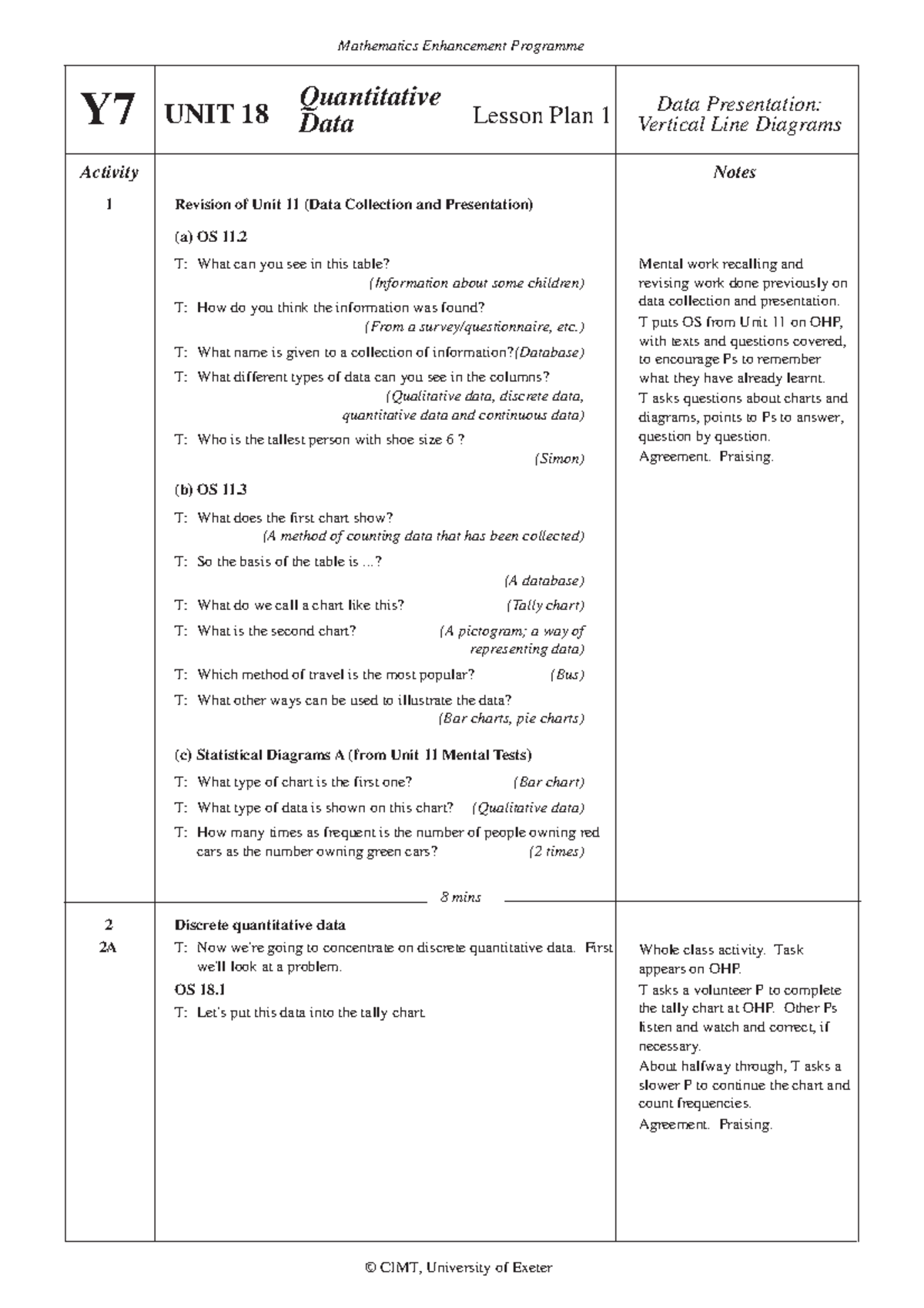 Unit 18 quantitative data lesson plan and notes - Mathematics ...