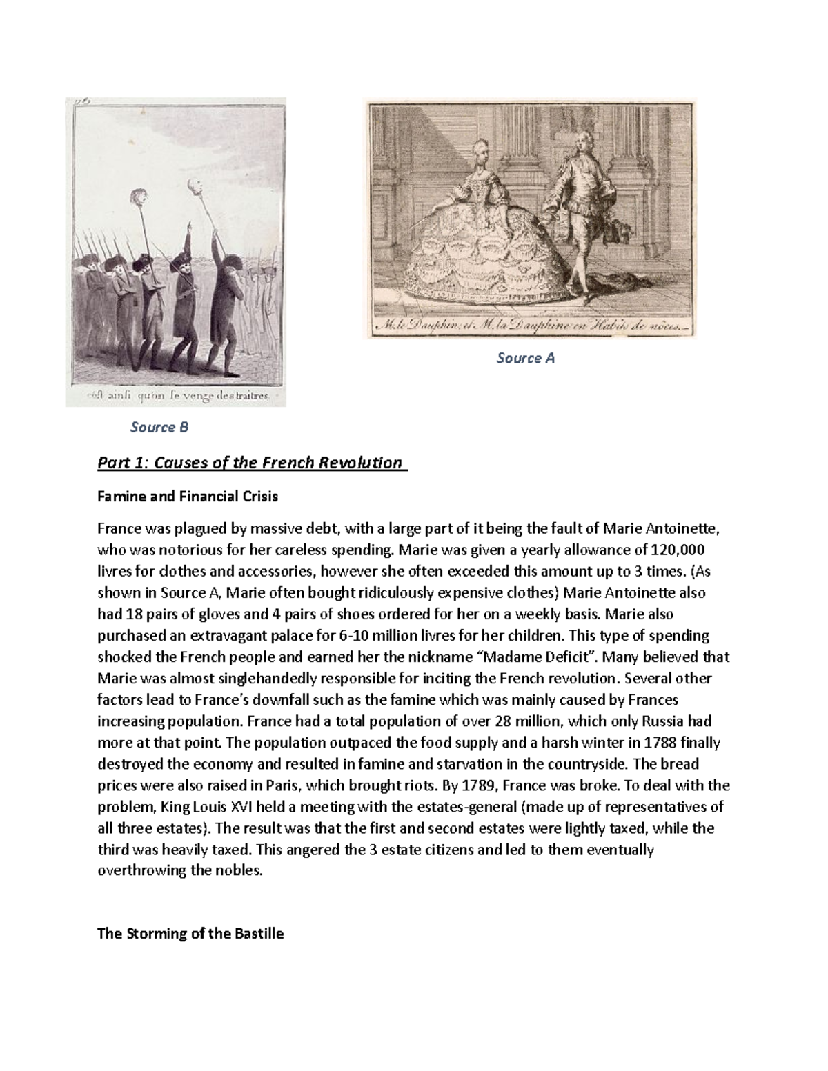 Causes of the French Revolution Assignment - Source A Source B Part 1 ...