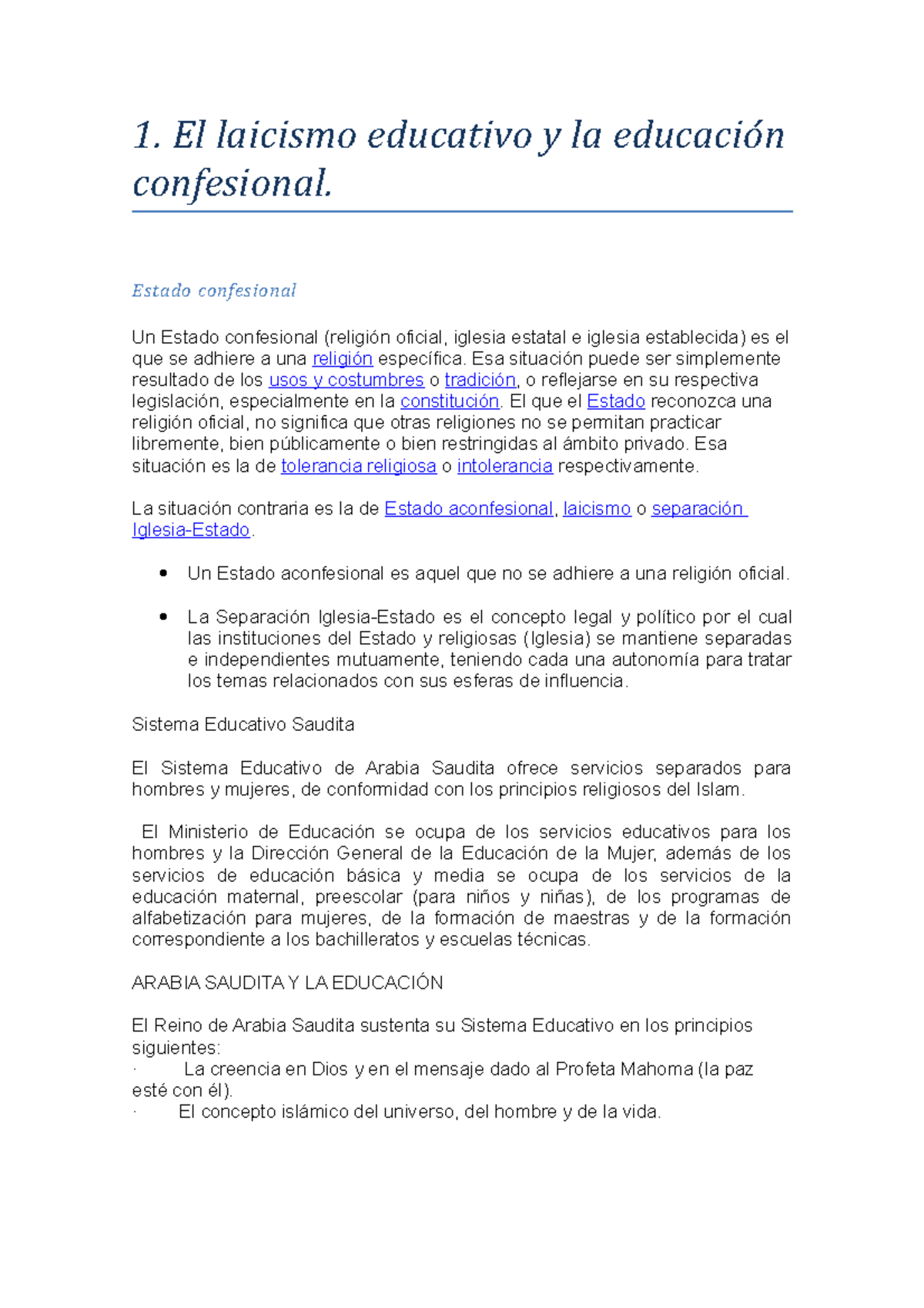 El laicismo educativo y la educación confesional - 1. El laicismo ...