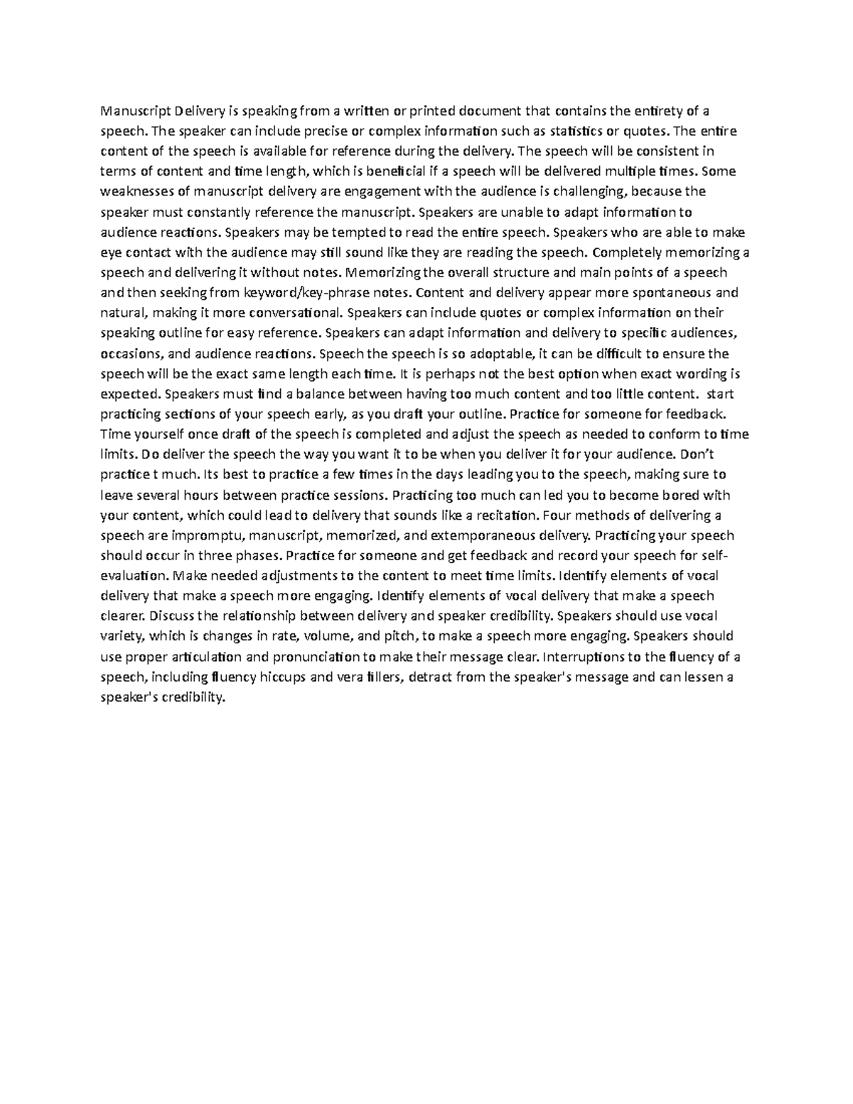 Document 1 - delivering a speech - Manuscript Delivery is speaking from ...