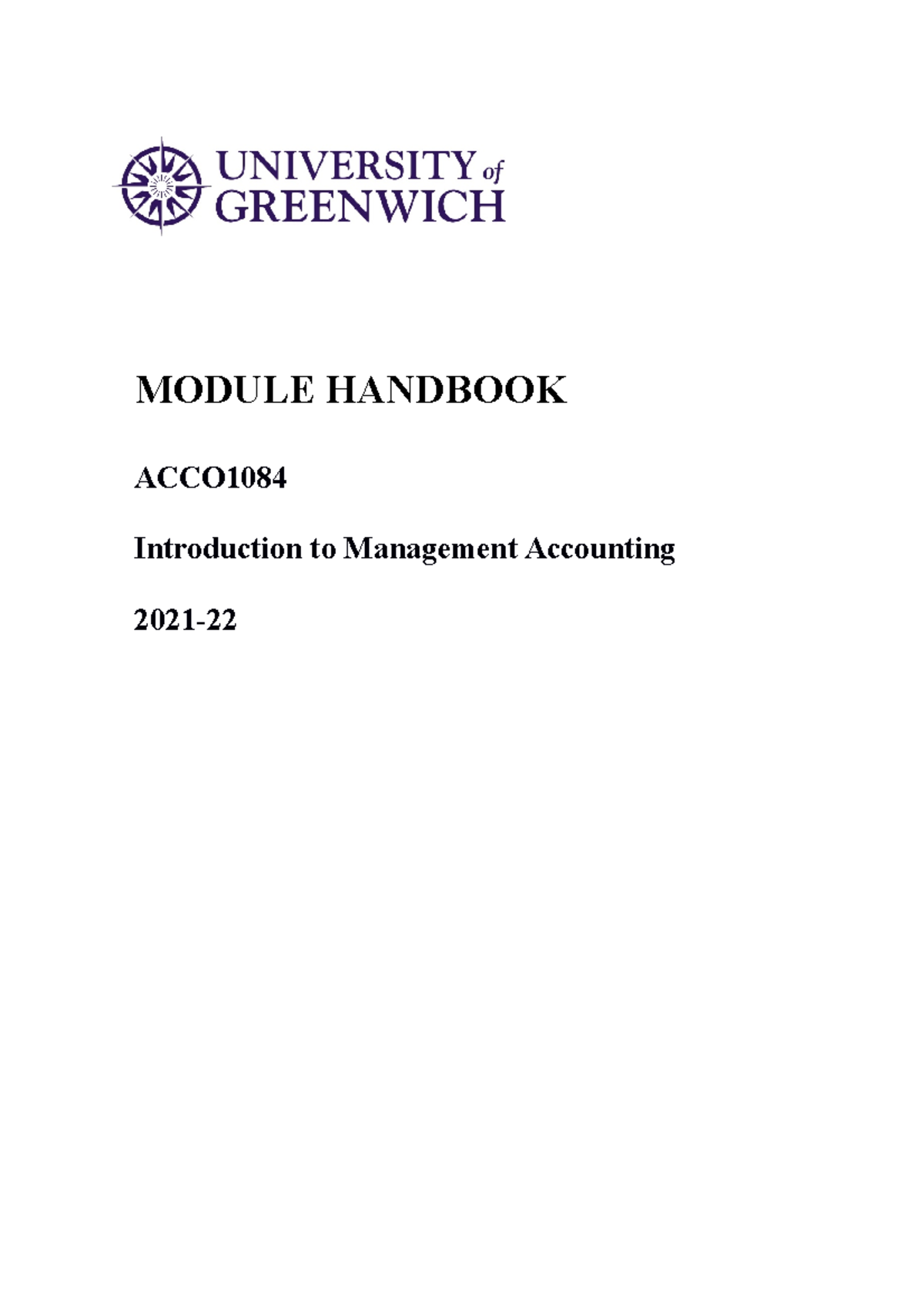 ACCO1084 Introduction to Management Accounting Module Handbook 2021-22 ...