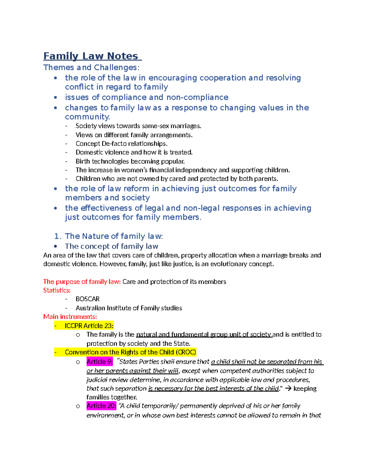Family Law Notes - Family Law Notes Themes and Challenges: the role of ...