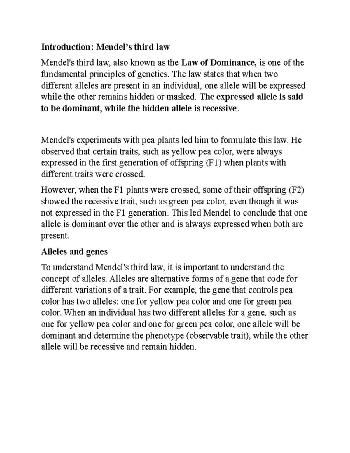 Mendel's third law - Introduction: Mendel’s third law Mendel's third ...