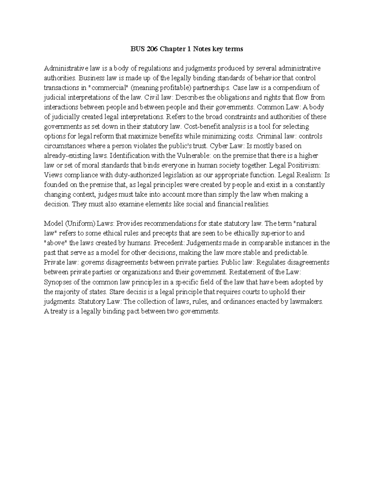 BUS 206 Chapter 1 Notes key terms - BUS 206 Chapter 1 Notes key terms ...