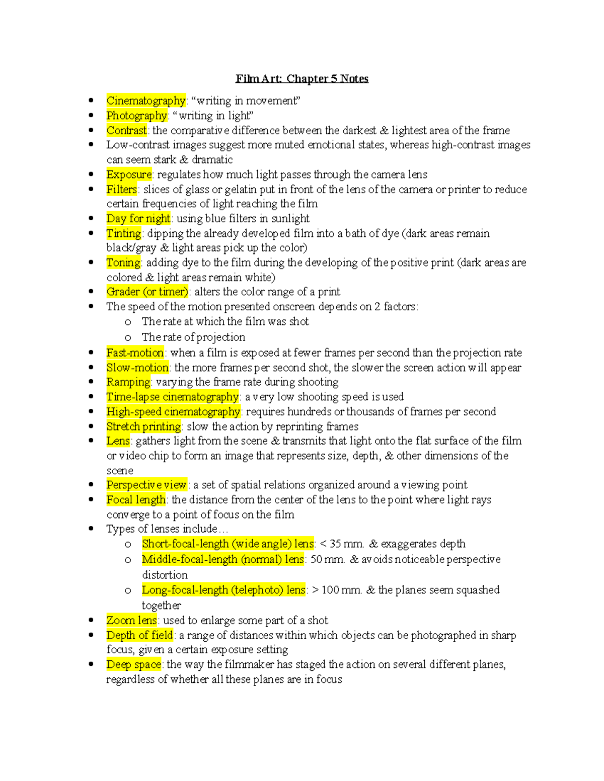 Film Art Ch. 5 - Professor: Vincent Bohlinger - Film Art: Chapter 5 ...