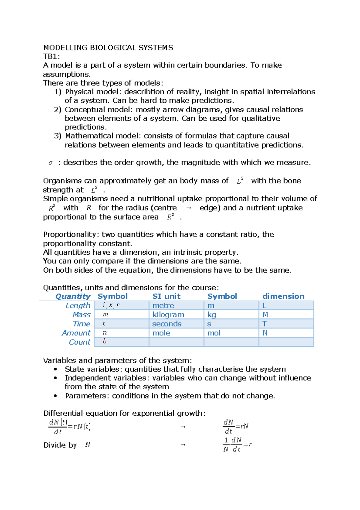 Modelling Biological Systems - MODELLING BIOLOGICAL SYSTEMS TB1: A ...