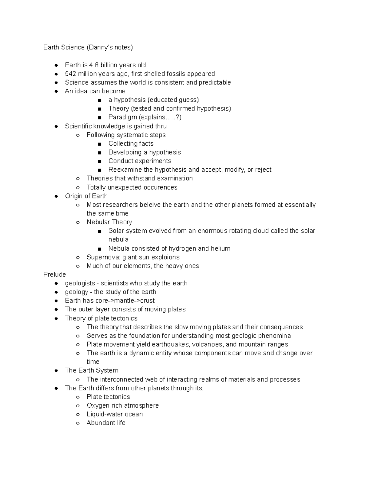 Earth Science Lecture notes introduction - Earth Science (Danny’s notes ...