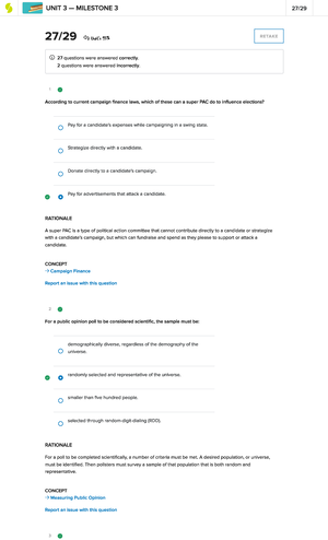 US Government milestone 3 - 1 26 / 29 that's 90% RETAKE 26 questions ...