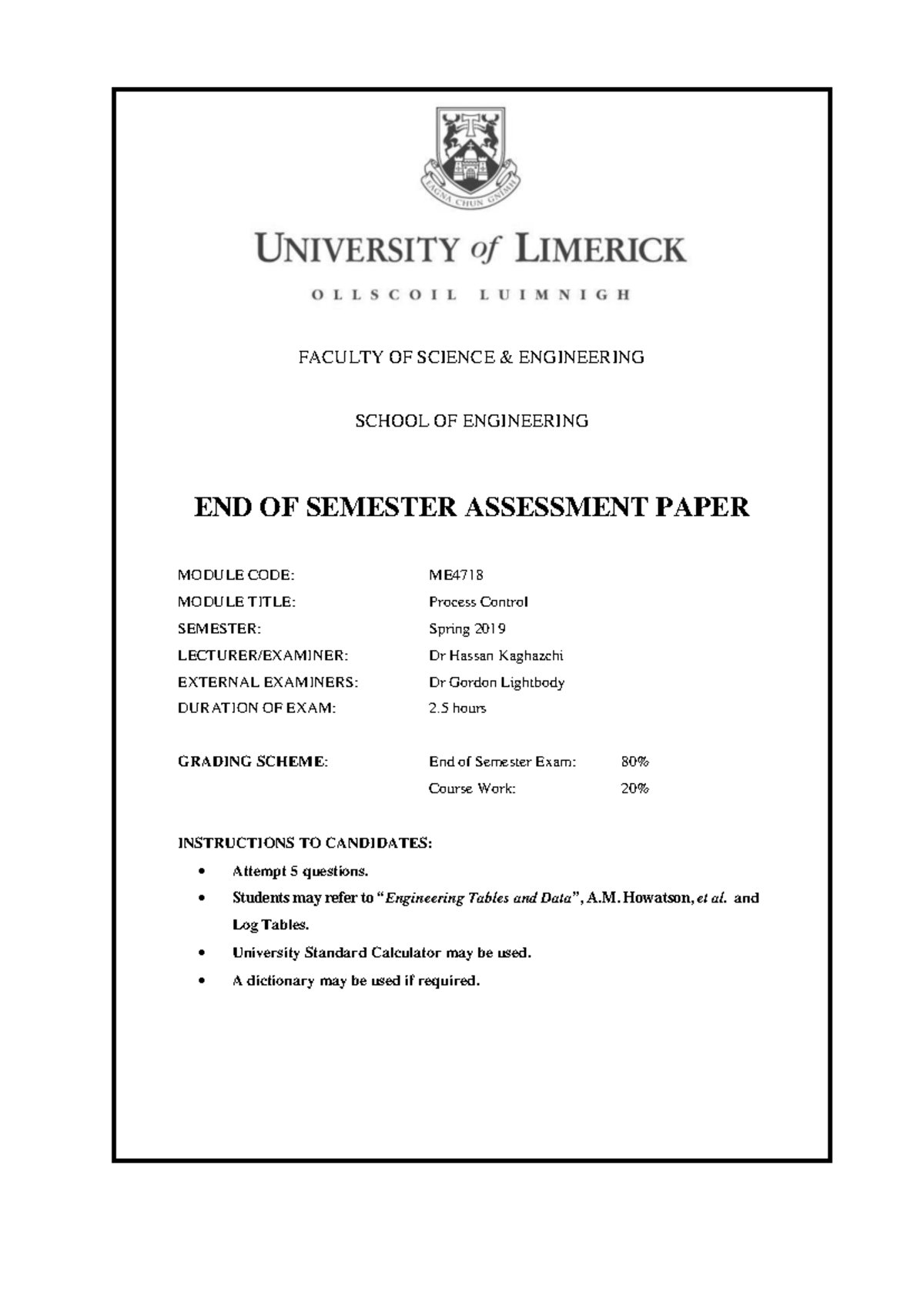 2019 Past Exam Paper - FACULTY OF SCIENCE & ENGINEERING SCHOOL OF ...
