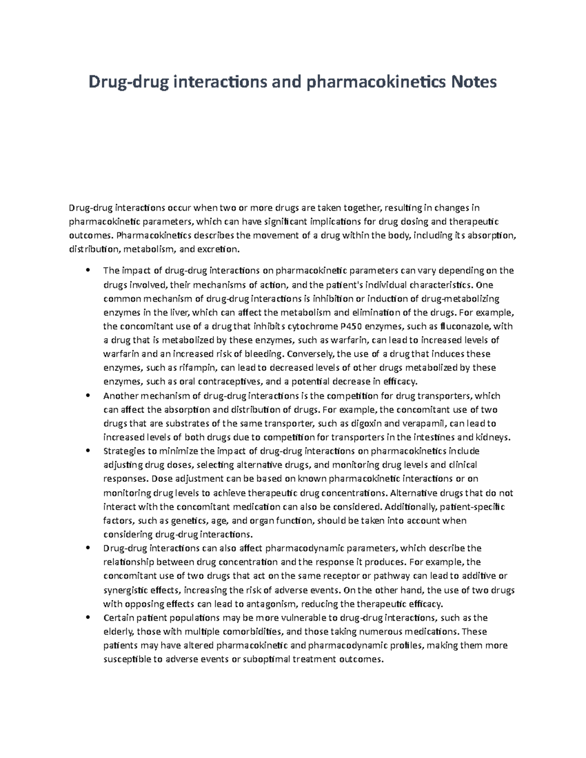 Drug-drug interactions and pharmacokinetics Notes - Pharmacokinetics ...