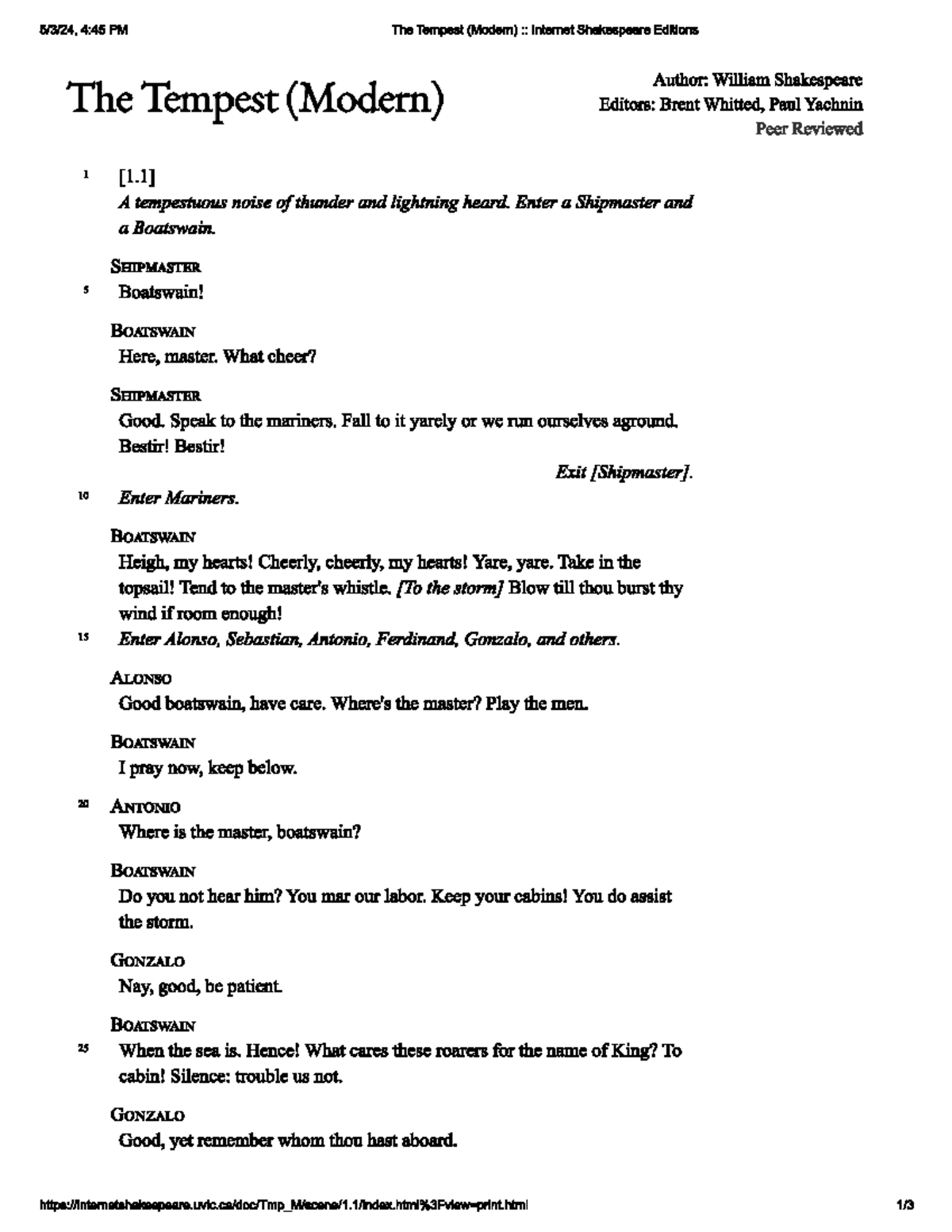 Act 1 Scene 1- Temptest - 4:45 PM The Tempest (Modern) :: Internet ...